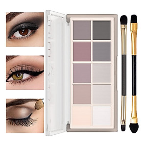 10 Colors Eyeshadow Palette, Wterproof Long Lasting High Pigment Eyeshadow Palette,Ultra-Blendable Smooth Matte Eye Makeup Palette,Naturing-Looking Nude Matte Eyeshadow with 2 Brush(Cement color)