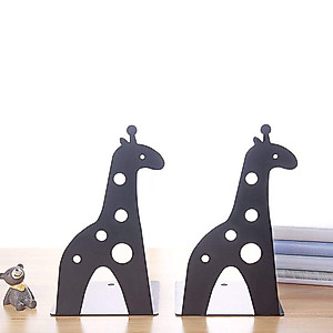 Loupdeloup Cute Bookends,Non Skid Giraffe Animal Book Ends for Shelves Decorative for Kids Black 1 Pair