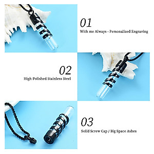Clear Glass Tube Cremation Urn Jewelry Ashes Holder Necklace Keepsake Memorial Pendant Including Box/Fill Kits (Black)