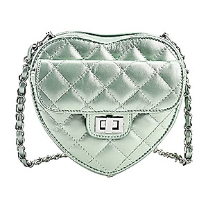 Women Girls Cute Heart Shaped Chain Shoulder Bag Plaid Embroidery Leather Evening Clutch Bag Crossbody Purse