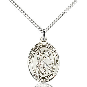 F A Dumont Sterling Silver St. Adrian of Nicomedia Pendant with 18" Stainless Steel Lite Curb Chain. Patron Saint of Prison Guards/Soldiers