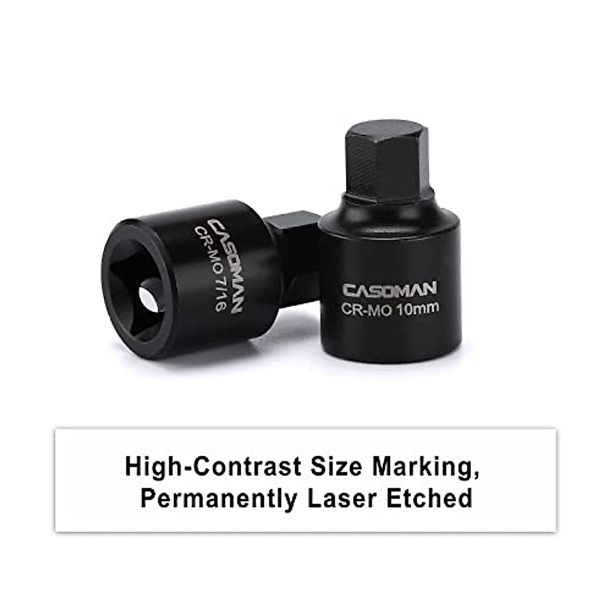 CASOMAN 16 Piece 3/8 Inch Drive Low Profile Impact Hex Driver Set, Cr-Mo, 1/4"-3/4", 6mm-19mm, Impact SAE and Metric Hex Bit Socket Set