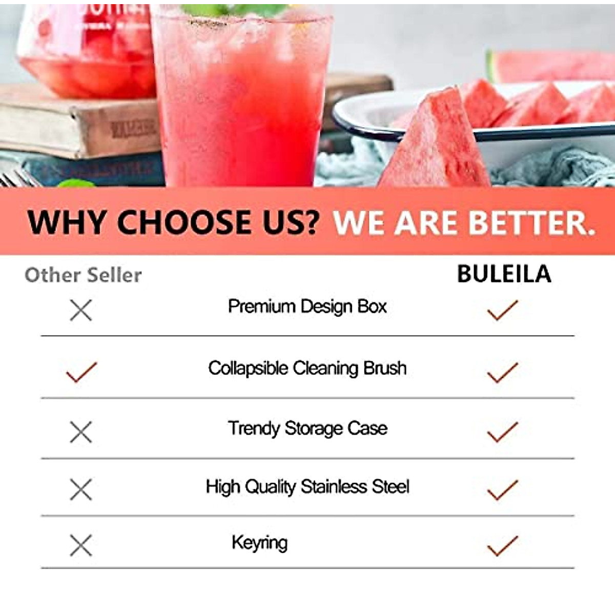 Buleila TELESCOPIC STRAW (BLUE CASE COLORFUL STRAW,PINK CASE SILVER STRAW,GOLD CASE ROSE GOLD STRAW,GREY CASE SILVER SREAW, 4)