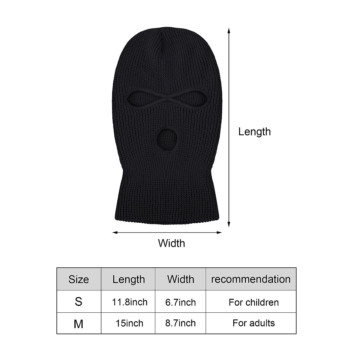 SATINIOR 3 Holes Full Face Cover Outdoor Balaclava Knitted Neck Gaiter Ski Mask for Sports Cycling (Pure Black,Medium)