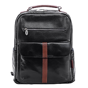 McKleinUSA Logan Pebble Grain Calfskin Leather 17" Leather Two-Tone Dual-Compartment Laptop & Tablet Backpack Black (19082)