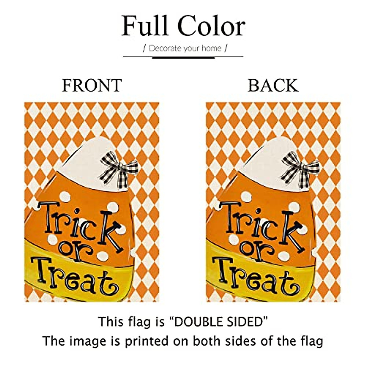 ORTIGIA Trick or Treat Garden Flag Vertical Double Sided 12x18inch Halloween Funny Candy Small Garden Flag Buffalo Check Plaid Seasonal Flag Farmhouse Rustic Holiday Burlap Yard Décor