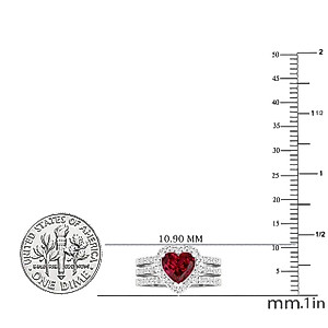Dazzlingrock Collection 7 MM Heart Lab Created Ruby & Round Natural Diamond Women Engagement Ring Double Band Set, Sterling Silver, Size 9.5