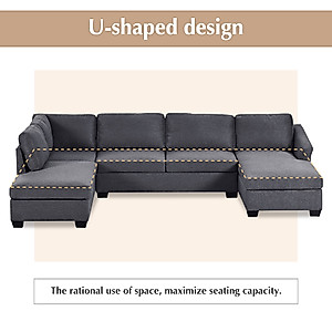 Modern Large U-Shape Sectional Sofa, Double Extra Wide Chaise Lounge Couch
