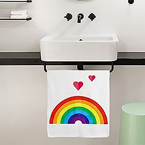 La Random 2 Pcs Rainbow Hearts Hand Bath Towels, Absorbent Soft Face Fingertip Towel for Bathroom Kitchen Dish Washcloths 30 inch x 15 inch