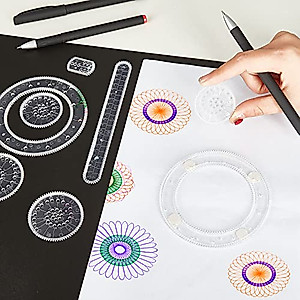Spiral Art Clear Gear Geometric Ruler 28 Pcs Spiral Circle Template for Drawing Plastic Template Ruler Drawing Toys Spiral Curve Stencils with Pens Paper for Drawing DIY Art Crafts Sketch Creation