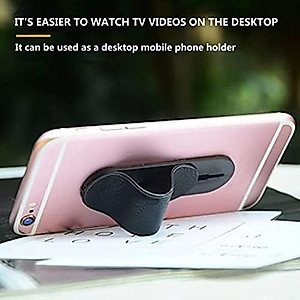 AOLEY Finger Holder for Phones, Cell Phone Grip | Phone Handle | Finger Strap with Stand for iPhone Android Smartphone Small Tablet (PU-Black)