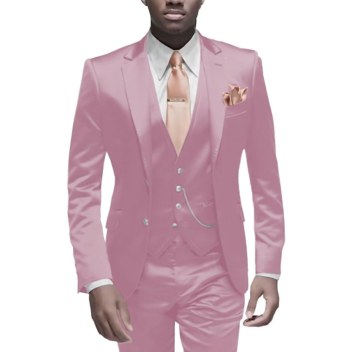 Dusty Rose Satin Men Suit Slim Fit Tuxedo 3 Piece Suit for Men Suits Prom Party Blazer Wedding Suit Men, 3XL