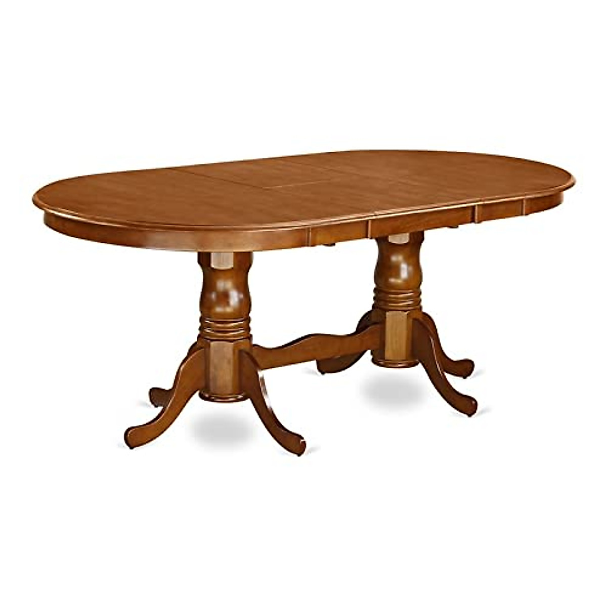 East West Furniture PVT-SBR-TP Plainville Kitchen Table - an Oval Dining Table Top with Butterfly Leaf & Double Pedestal Base, 42x78 Inch, Saddle Brown