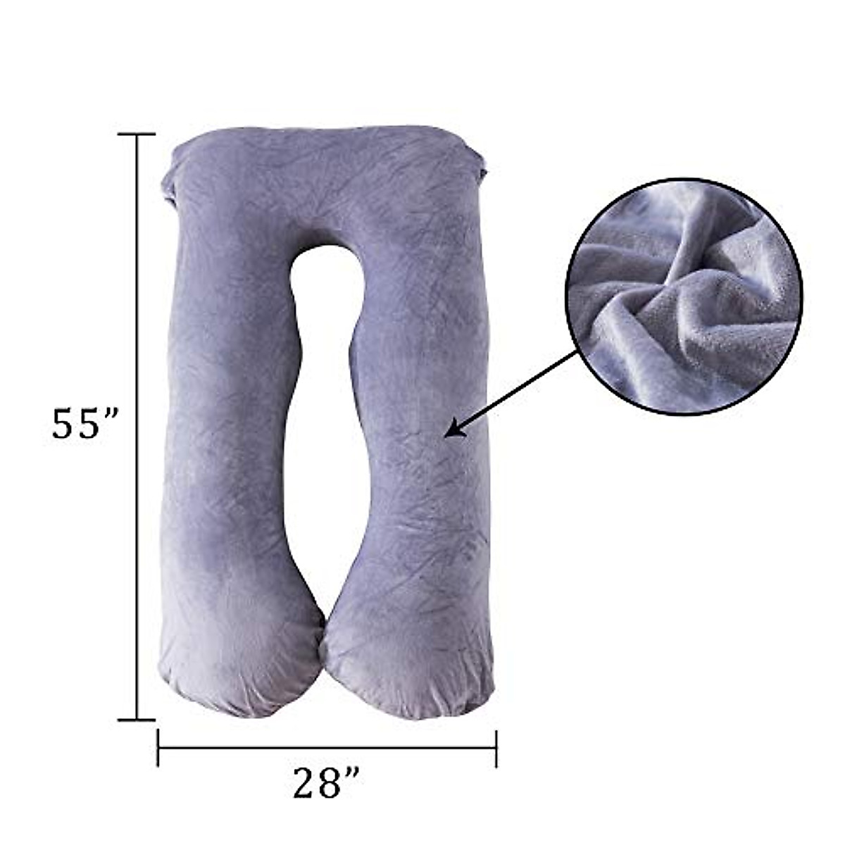ELNIDO QUEEN Pregnancy Body Pillows with Velvet Cover,U Shaped Full Long Maternity Pillow, Support for Back/Neck/Leg and Belly 55 inches Grey