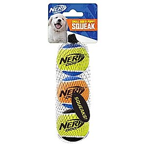 Nerf Dog Tennis Ball Dog Toy with Interactive Squeaker, Lightweight, Durable and Water Resistant, 2 Inches, for Small/Medium Breeds, Three Pack, Assorted Colors