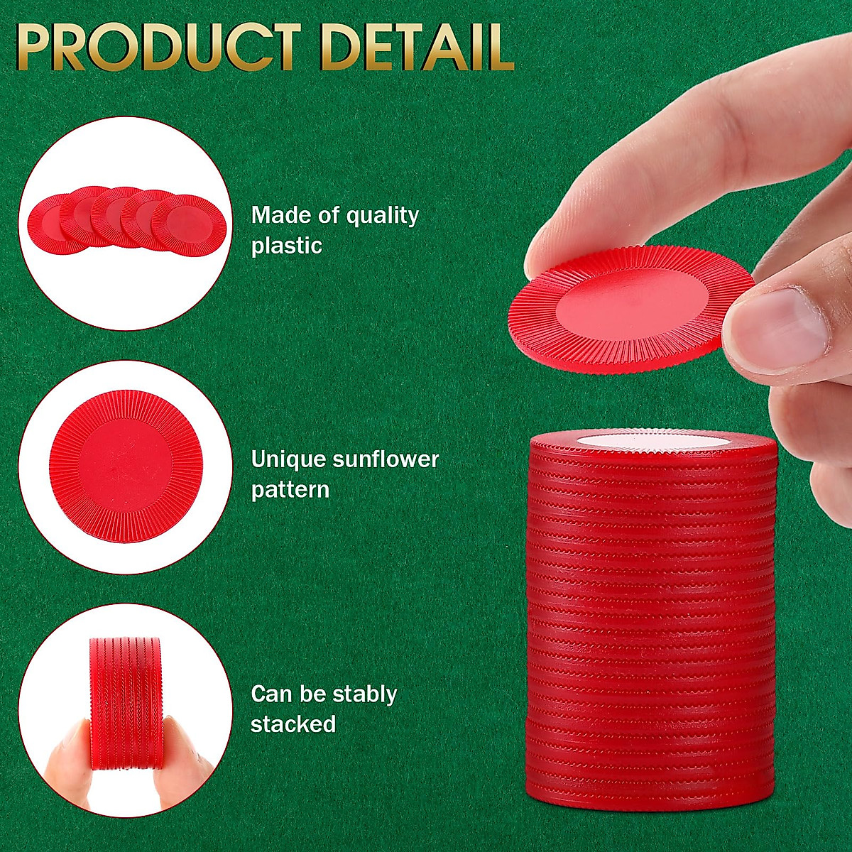 Leitee 500 Pcs Plastic Poker Chips Bulk 38 mm Lightweight Tokens Bingo Markers Blank Casino Counting Discs Learning Counters Disks for Adults Interlocking Game Counting Reward Card(Red)