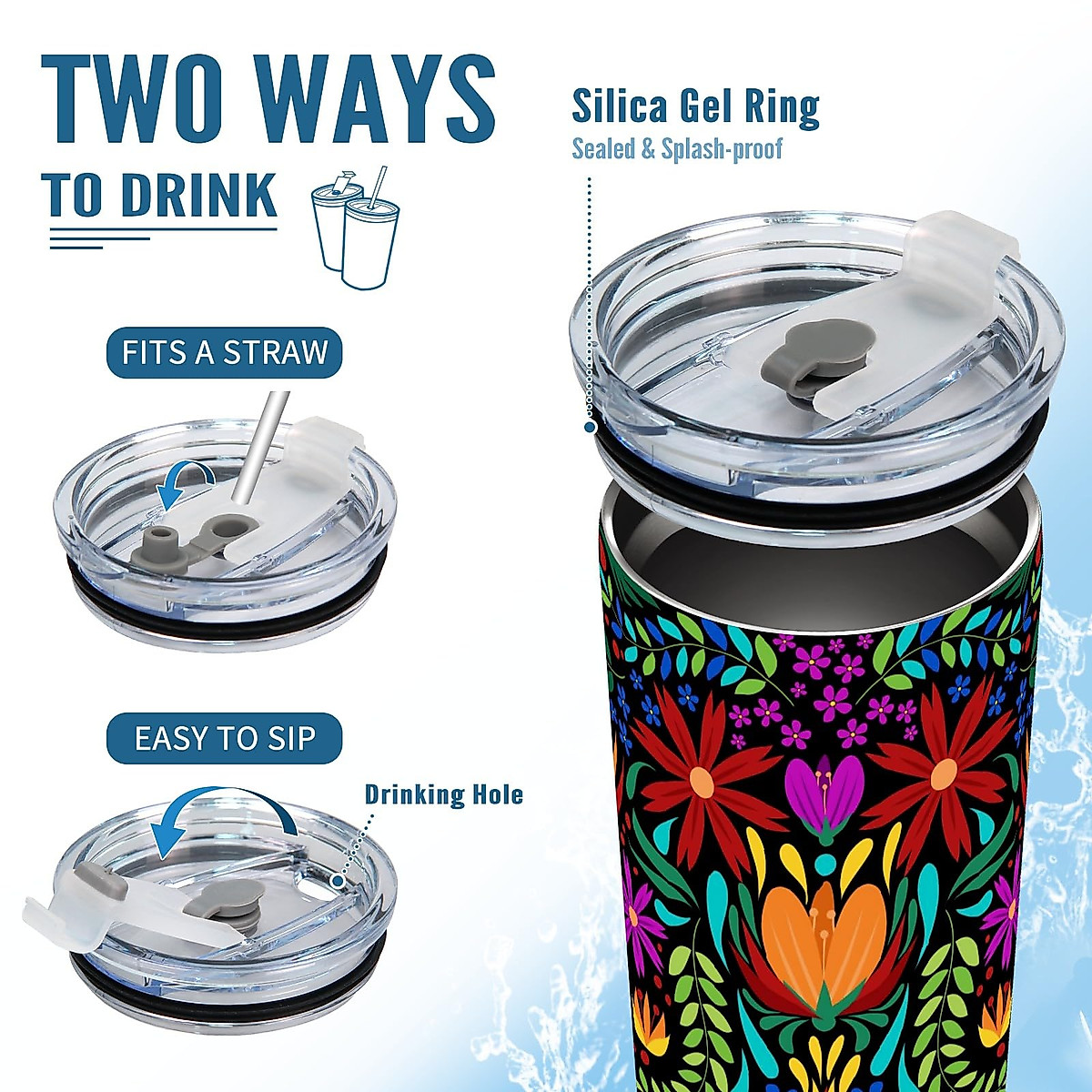 SAVHOQIR 20 oz Tumbler Mexican Boho Floral Stainless Steel Vacuum Insulated Travel Tumblers with Lid Double Wall Insulated Travel Mug Coffee Cup for Ice Hot Drinks