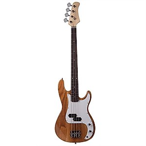 4 String Electric Bass Guitar, Exquisite Burning Fire Style Electric Bass Guitar Beginner Kits, Stylish Bass Guitar, Premium Quality & Affordable Musical Instrument (Wood Color)
