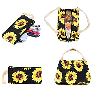 Sunflower Backpack for Teen Girls, Floral School Bags Bookbags with Lunch Box Pencil Case