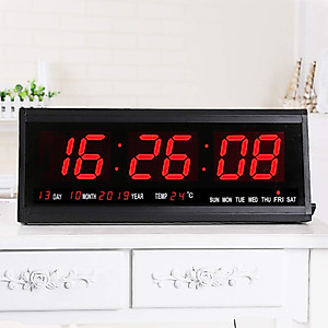 18.9 Inch Oversized LED Digital Wall Clock Large Display with Indoor Temperature Date and Day of Week,Electric Wall Clock/Calendar Timer Home Decor -Red