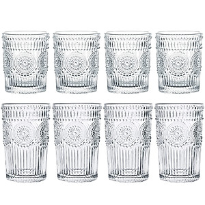 Kingrol Romantic Drinking Glasses, Set of 8-4 Highball Glasses (12 oz) and 4 Rocks Glasses (9 oz), Premium Glass Tumblers Glassware Set for Water, Beverages, Beer, Cocktails
