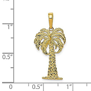 IceCarats 14K Yellow Gold Palm Tree Necklace Summer Beach Pendant Tropical Charm 28mm x 13.5mm Only