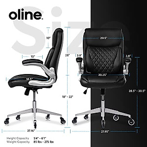 Oline Ergonomic Executive Office Chair - Rolling Home Desk PU Leather Chair with Adjustable Armrests, 3D Lumbar Support and Blade Wheels - Computer Gaming Swivel Chairs (Black)