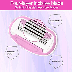 Women's 4 Blades, Smooth Women's Flexball Compact Women's with Travel Case, Armpit Hair Knife Waterproof Non-Slip Trimmer Shaving Set with 4 Blade Refills for Travel Carry