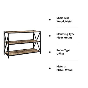 Walker Edison 2 Tier Open Shelf Industrial Wood Metal Bookcase Tall Bookshelf Home Office Storage, 40 Inch, Barnwood