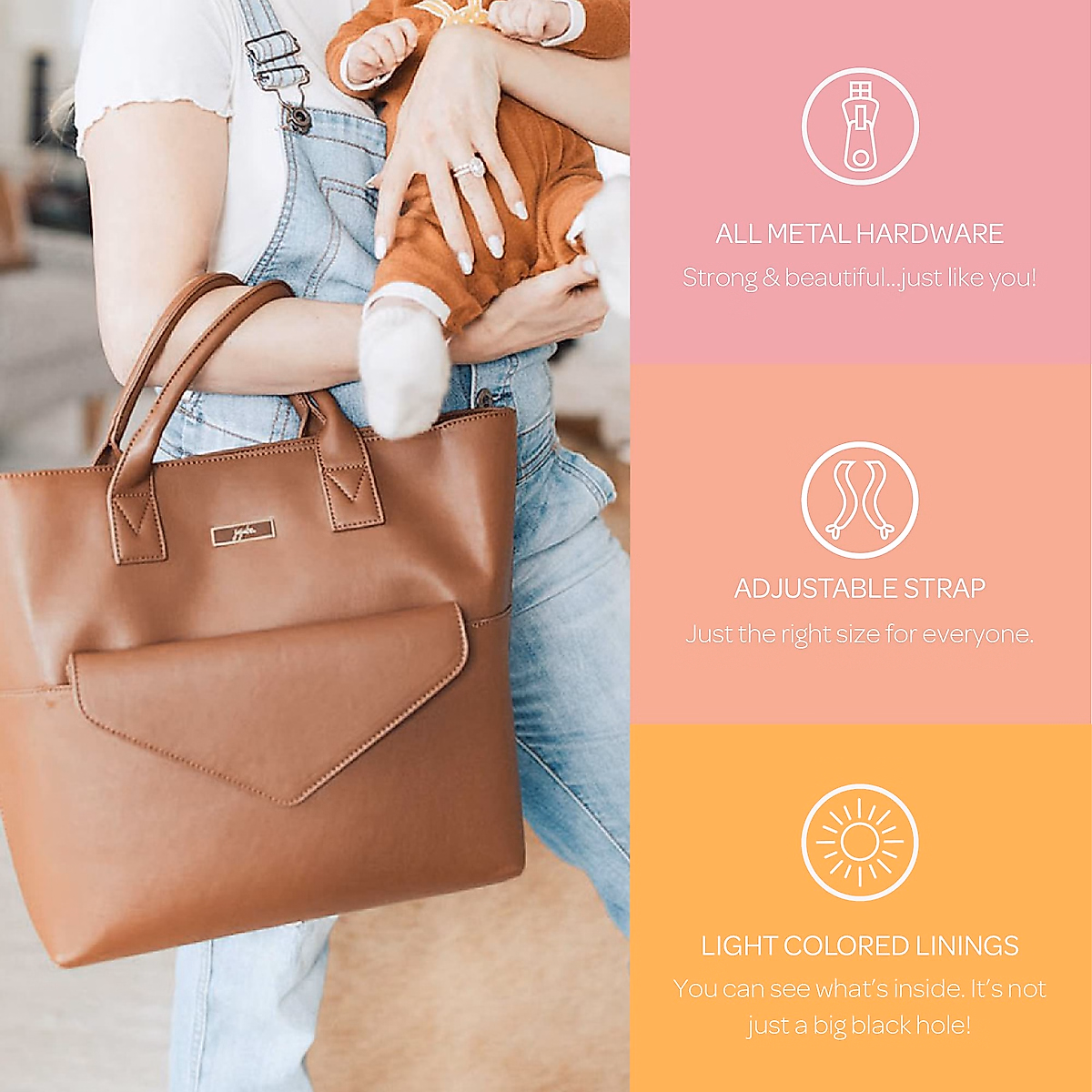JuJuBe | 24.7 Leather Tote Bag + Clutch Purse for Moms, Includes 9 Pockets and Travel Changing Pad | Deep Ocean