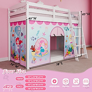 YRDKB Mermaid Bunk Bed Curtains - 45H Premium and Customizable Cartoon Loft Bed Curtains for Children to Enhance The Imaginative Creation Bedroom Curtains(3PCS,Twins)
