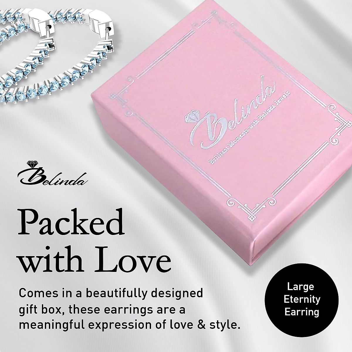 Belinda Jewelz - Hoop Earrings, Eternity Earrings with 62 Colored Gemstones, Birthstone Eternity Earrings Women, 925 Sterling Silver Women's Jewelry, Sky Blue Topaz Earrings For Women, 1.73”