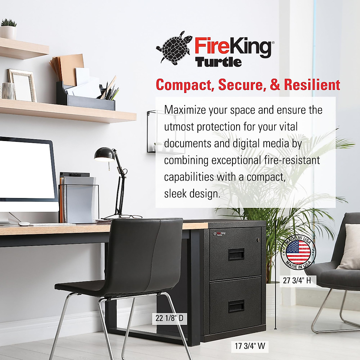 Fire Resistant File Cabinet - 2 Drawer Let/Leg. 22" Depth Black