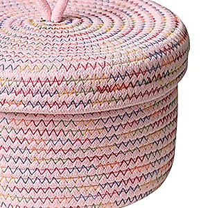 ＫＬＫＣＭＳ Storage Baskets with Lid, Woven Shelf Baskets for Storage Organizing Clothes Sock Toys Snack Bins for Bedroom Shelf Closet , Pink 18x12cm