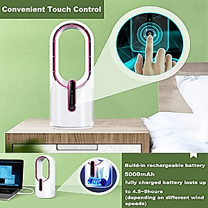 Misby Desk Fan Portable, Bladeless Fan Small Quiet with 3-Speed Options, Touch Control Usb Powered Cooling Table Fan for Home and Office (Rose)