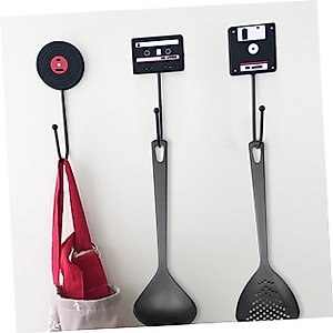 3pcsBathroom Coat Hooks Wall Towel Hook Household Hook Coat Color Multi- Heavy Hanging Shape+Vinyl Record Mount Duty Wall for Bathroom Stereo Traceless Decorative Disk Floppy