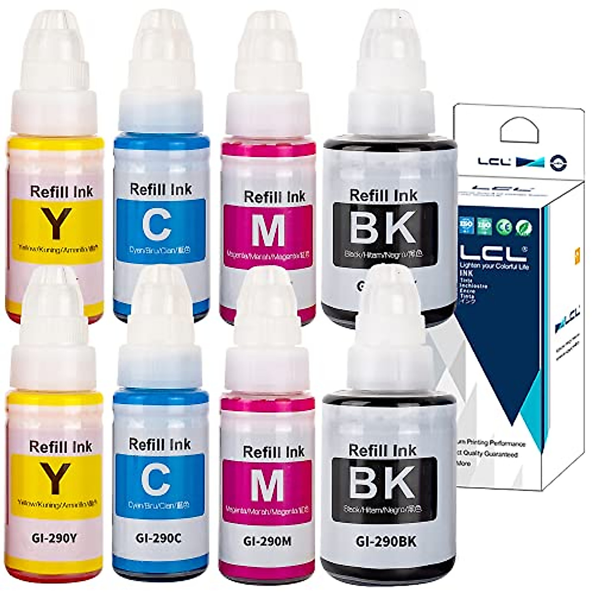 LCL Compatible Ink Bottle Replacement for Canon GI290 GI-290 G1200 G2200 G3200 G4200 G4210 (8-Pack 2Black 2Cyan 2Magenta 2Yellow)