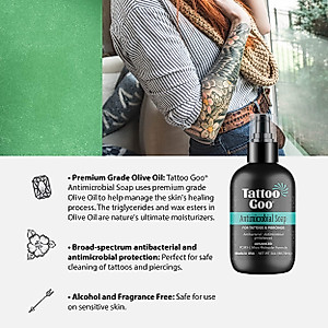 Tattoo Goo Deep Cleansing Soap, Disinfecting Tattoo and Piercing Aftercare - Moisturizing Olive Oil, Alcohol and Fragrance Free - 3 oz