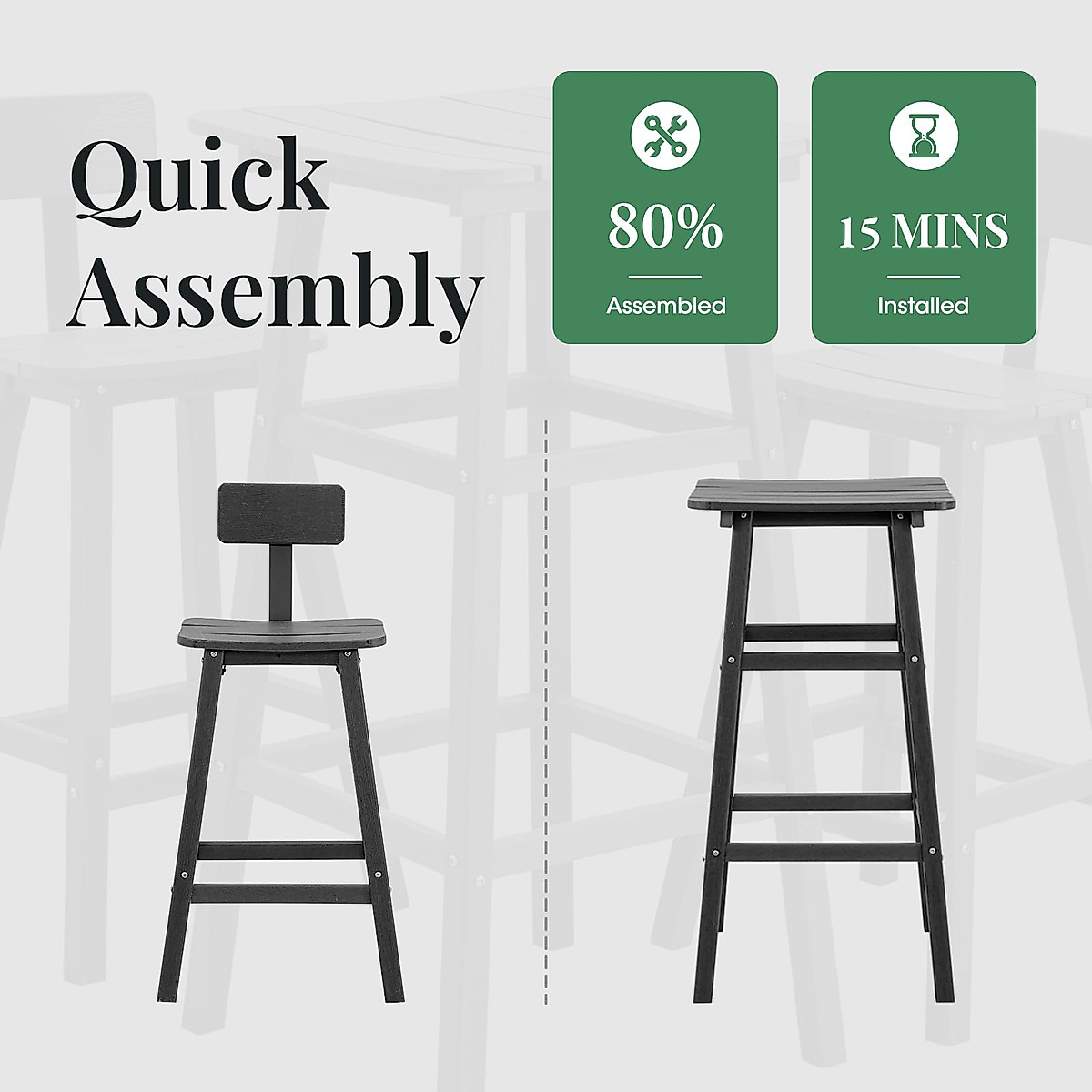 ZJEYEJZ Bar Height Chairs Set of 2, HDPE Front Porch Chairs Set, Weather Resistance Outdoor Bar Stools Set for Spas, Cafes, Swimming Areas, Lodges and Hotels