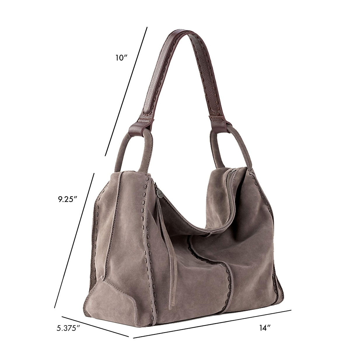 The Sak Los Feliz Hobo in Leather, Lined Shoulder Purse, Mushroom Suede