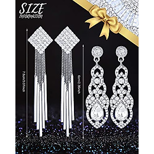 6 Pairs Rhinestone Earrings Chandelier Earrings Women Dangling Crystal Fringe Long Tassel Earrings for Bride Girls Jewelry for Wedding Dinner Party Gift (Stylish Style)