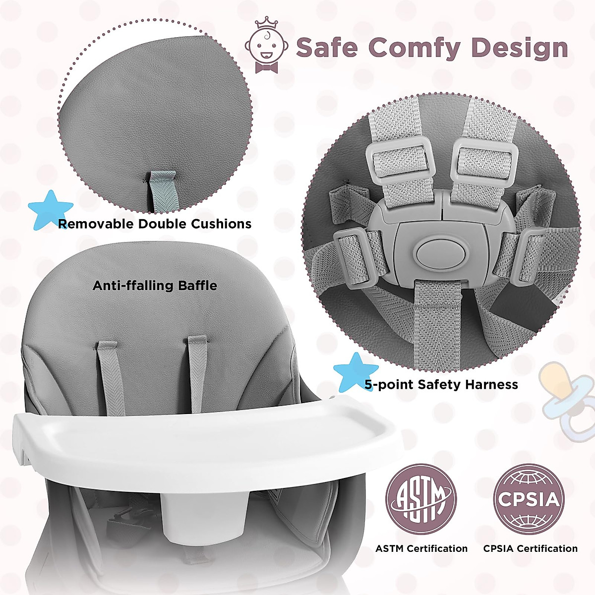 7 in 1 Baby High Chair,Convertible High Chair for Babies and Toddlers | Booster Seat | Table and Chair Set | Building Block Table | Toddler Chair with Safety Harness, Removable Tray (Gray)