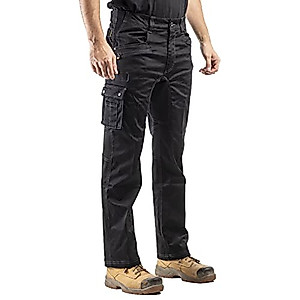 Caterpillar Men's Operator Flex Work Pants Featuring Stretch Fabric, Cargo Pocket, and Bootcut Leg Opening, Black, 34/32