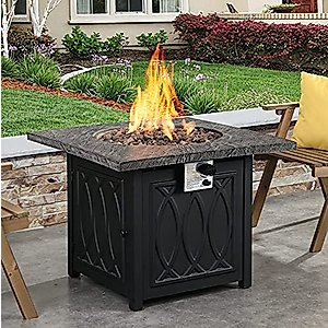 Ehomexpert 50,000 BTU Fire Pit Table,32-inch Outdoor Garden Square Auto-Ignition Propane Gas Fire Table with Waterproof Cover for Patio Courtyard Balcony,Black