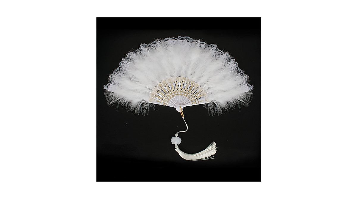 IXOUP Feather Fan Dance Cheongsam Catwalk Folding Fan Hanfu Lace Fan ...
