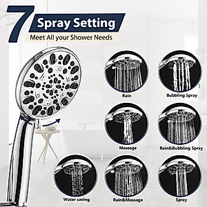 UCLIMAA Rainfall 8 Inch Round Shower Head with High Pressure Handheld Spray Combo, Drill-Free Slide Bar with Adjustable Shower Extension Arm, 3-Way Low Diverter for Easy Reach, 5Ft Hose- Chrome