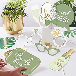 AOBKIAT Olive Green Wedding Photo Props Kit,12 Pack Engagement Photo Props Accessories with Wooden Dowels for Bridal Shower Wedding Favour Party Decorations