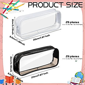 50 Pcs Clear Pencil Case Transparent Big Capacity Exam Pencil Bag PVC Large Zipper Pencil Pouch Aesthetic Plastic Portable Travel Toiletry Bag for Office Stationery Makeup Storage, White and Black