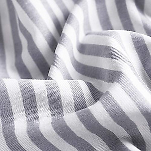 Wake In Cloud - Striped Comforter Set, 100% Cotton Fabric, Ticking Stripe Vertical Pinstripe Neutral Farmhouse Aesthetic, 3 Pieces Bedding Set, Gray, California King Size