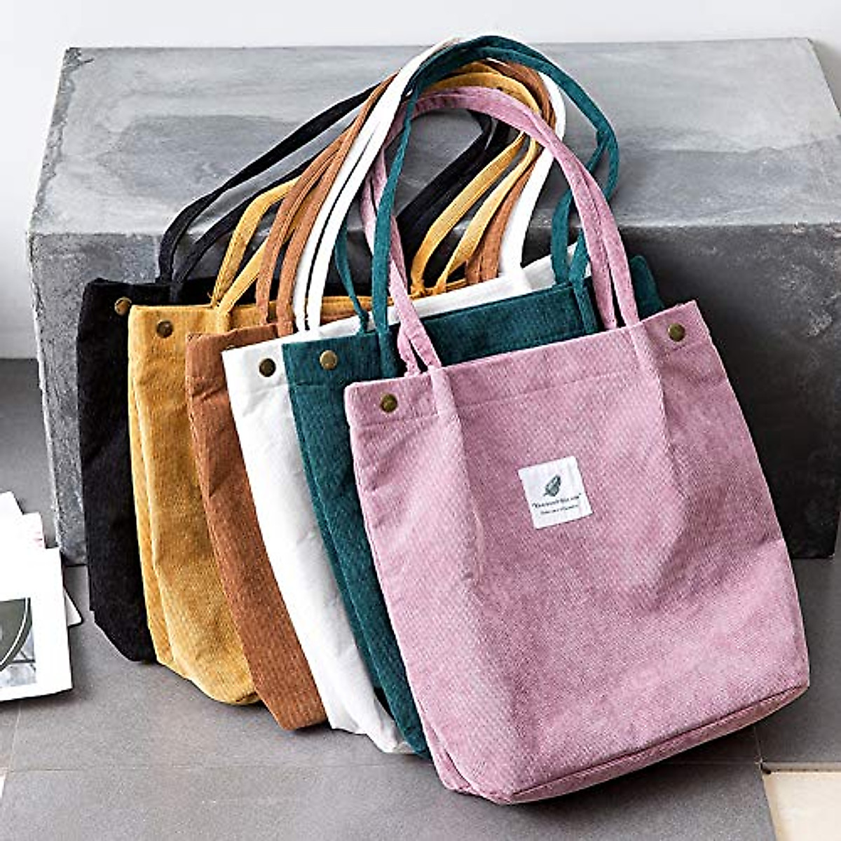 Belsmi 13 Inches Corduroy Small Totes Bag (Yellow)